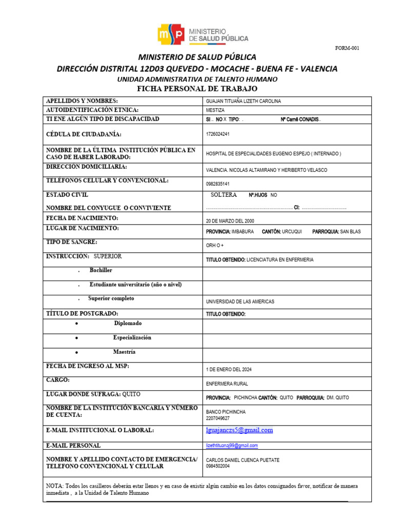 Formulario 001 | PDF