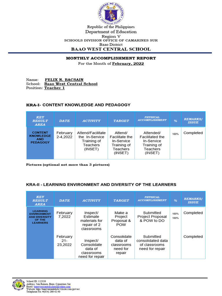 Accomplishment Report (February) | PDF | Pedagogy | Learning
