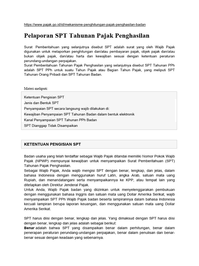 Panduan SPT Tahunan PPh Badan 2023 | PDF