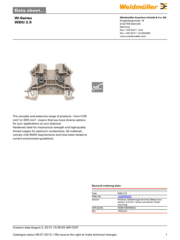 0900766b8123d204 WDU2.5 | PDF | Manufactured Goods | Electrical Engineering