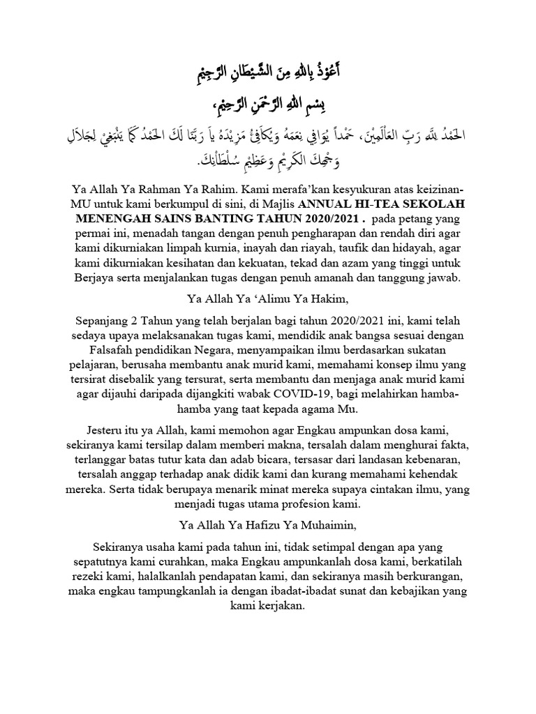 Doa Majlis Hi-Tea SM Sains Banting | PDF | Agama & Spiritualitas