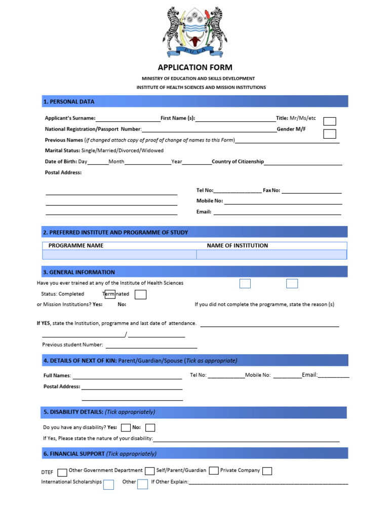 Application Form: Ministry of Education and Skills Development ...