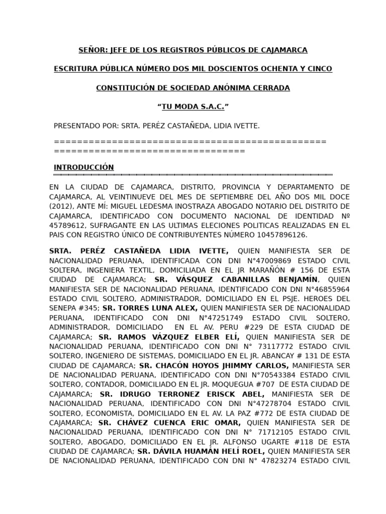 Escritura Publica SAC | PDF | Sociedad de responsabilidad limitada | Perú