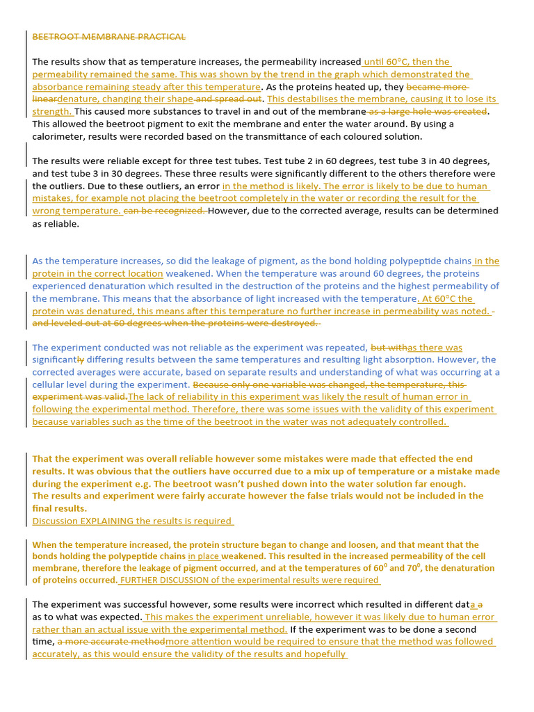 BEETROOT MEMBRANE PRACTICAL | PDF | Experiment | Cell Membrane