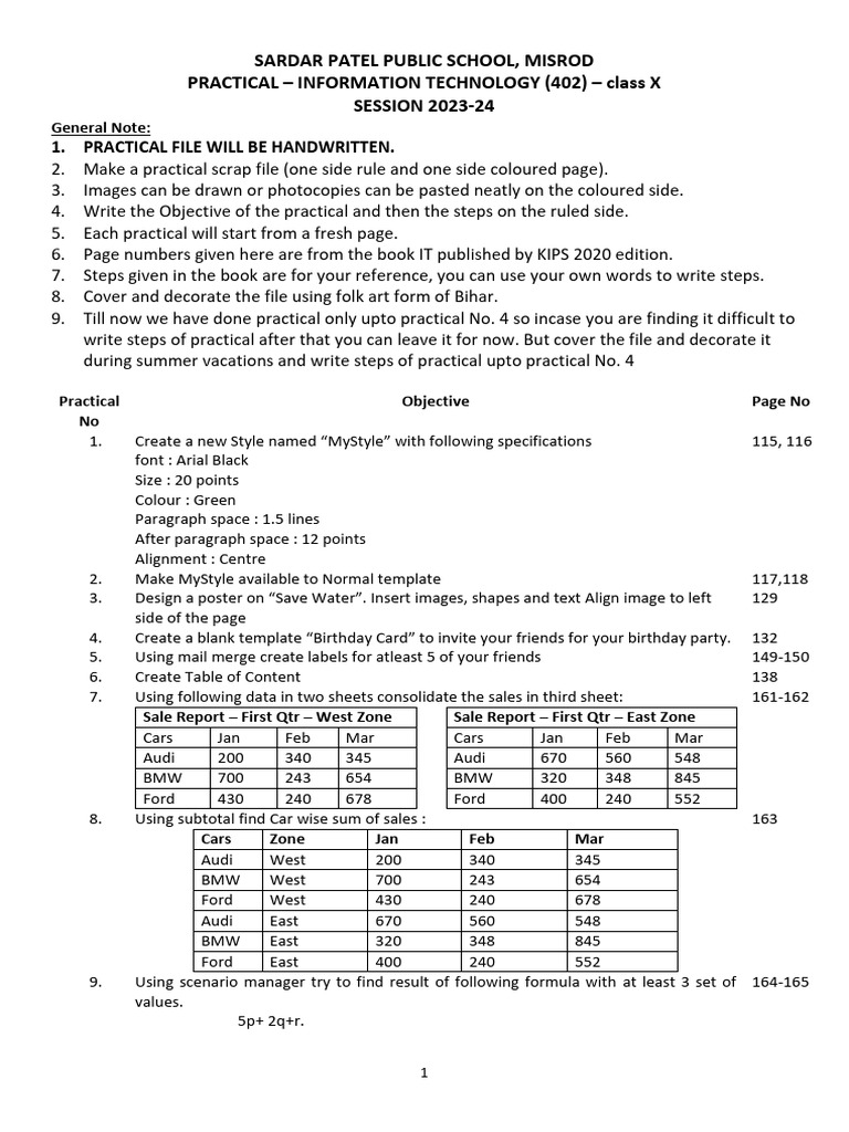 00001367-It-List of Practicals - X | PDF | Computing | Data Management