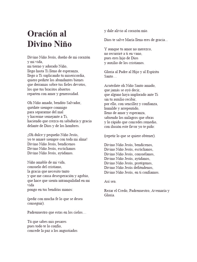 Oración Al Divino Niño | PDF