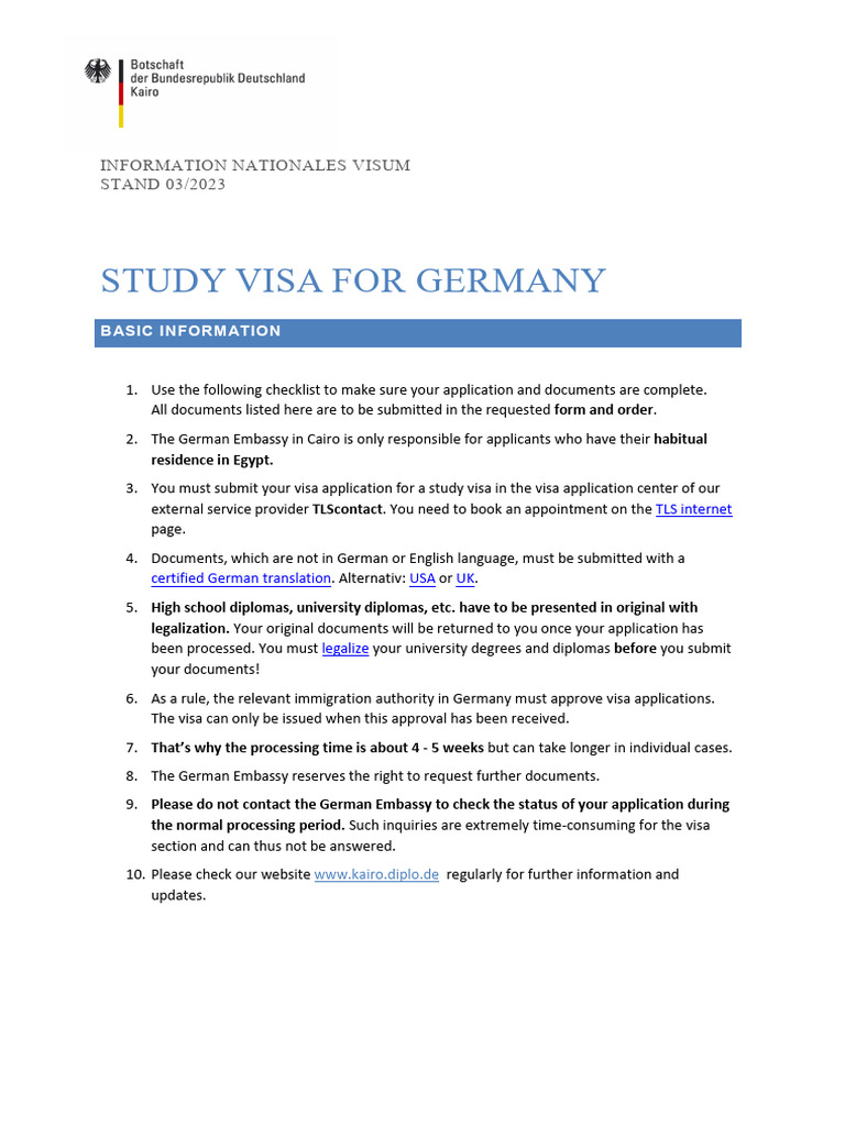 Study Visa For Germany: Information Nationales Visum STAND 03/2023 ...