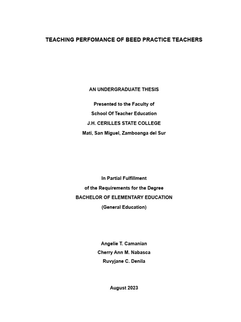 Teaching Perfomance of Beed Practice Teachers | PDF | Teachers | Thesis