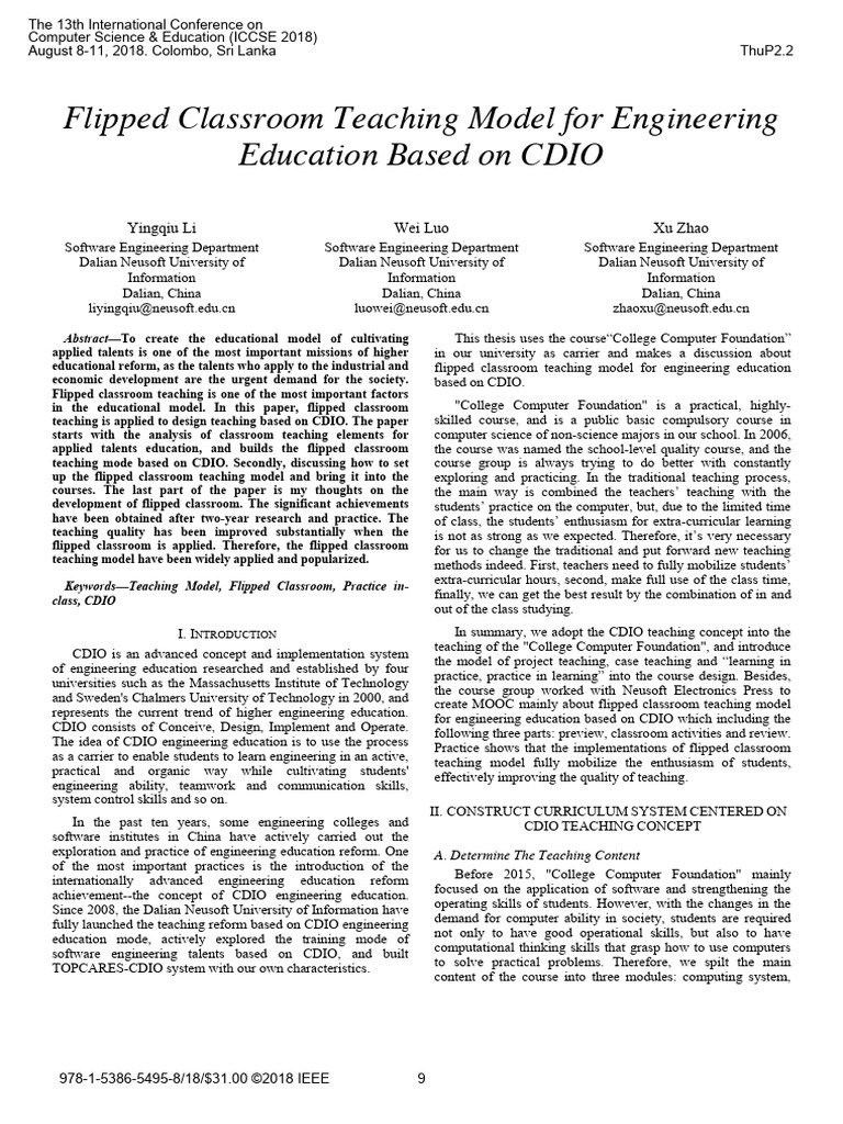 Flipped Classroom Teaching Model For Engineering Education Based On CDIO | PDF | Massive Open ...