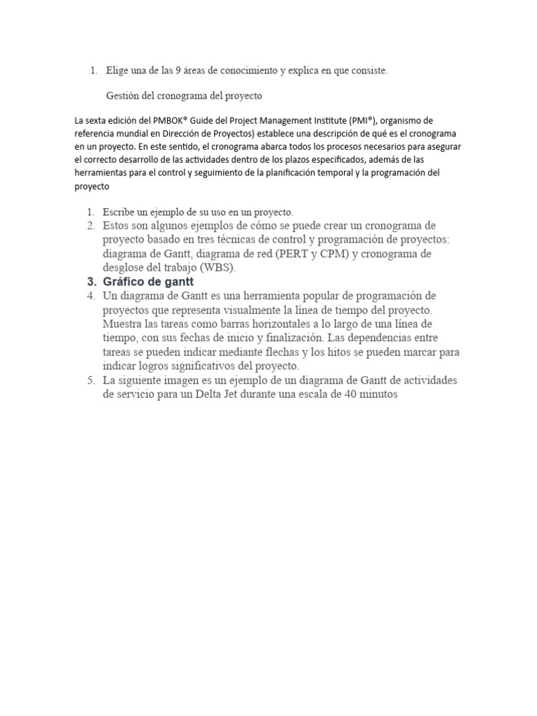 Elige Una de Las 9 Áreas de Conocimiento y Explica en Que Consiste ... Elige Una de Las 9 Áreas de Conocimiento y Explica en Que Consiste ...