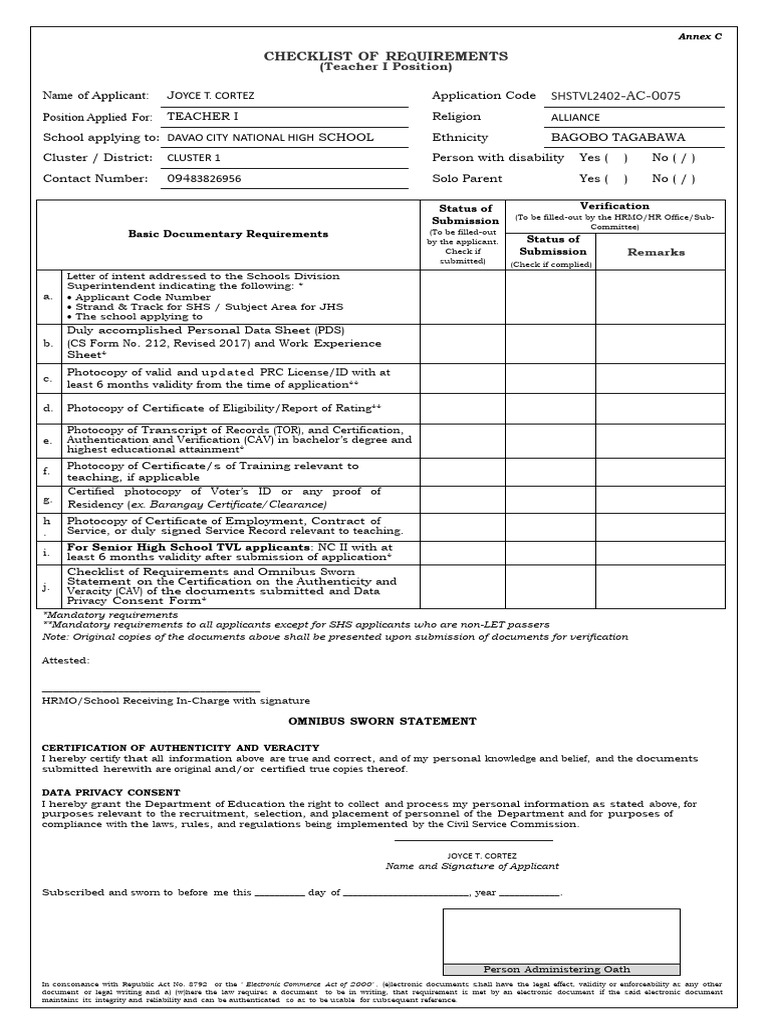 Checklist-And-Omnibus-Senior High | Download Free PDF | Authentication