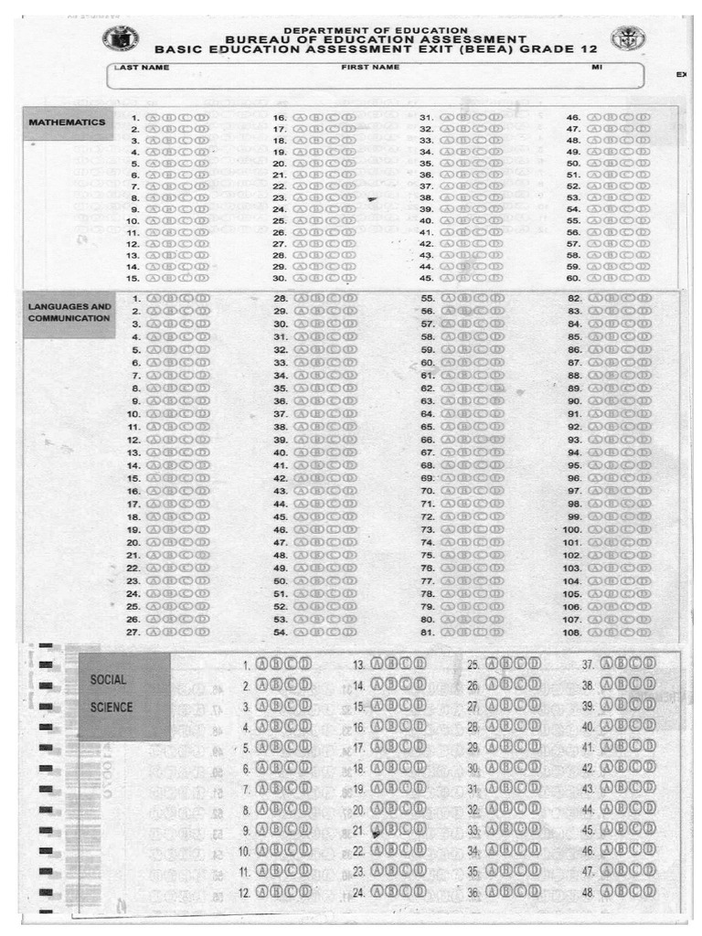Answer Sheets Mock Test | PDF