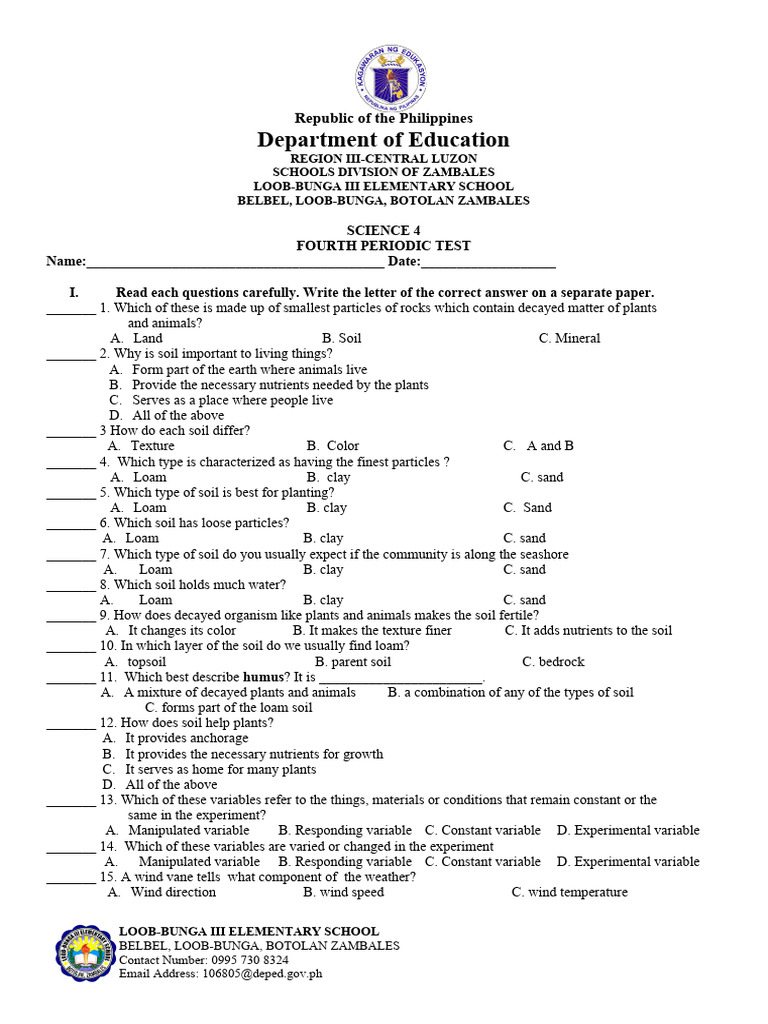 PT - Science 4 - Q4 | PDF | Soil | Loam