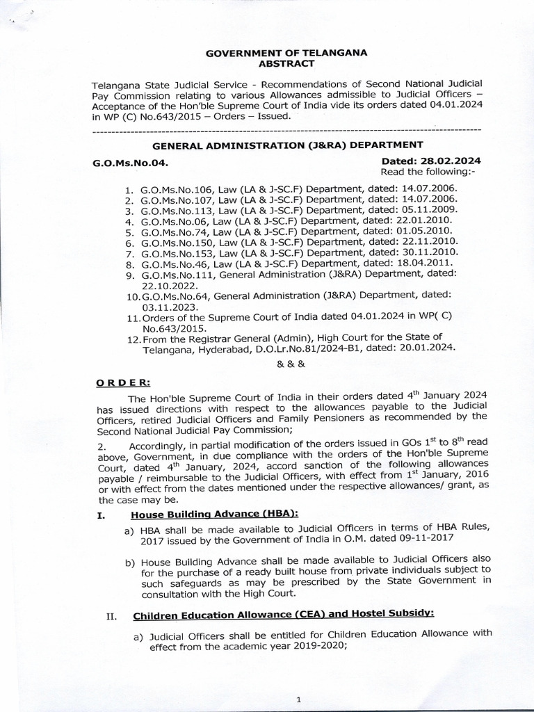 Revised G.O. 4 GA (J&RA) Dept., Dt. 28.02.2024 - 0001 | PDF