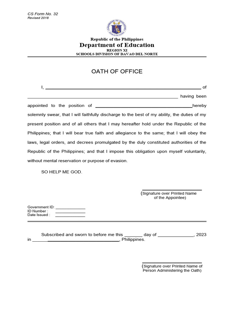 Oath of Office 2023 (CSC Form 32) | PDF