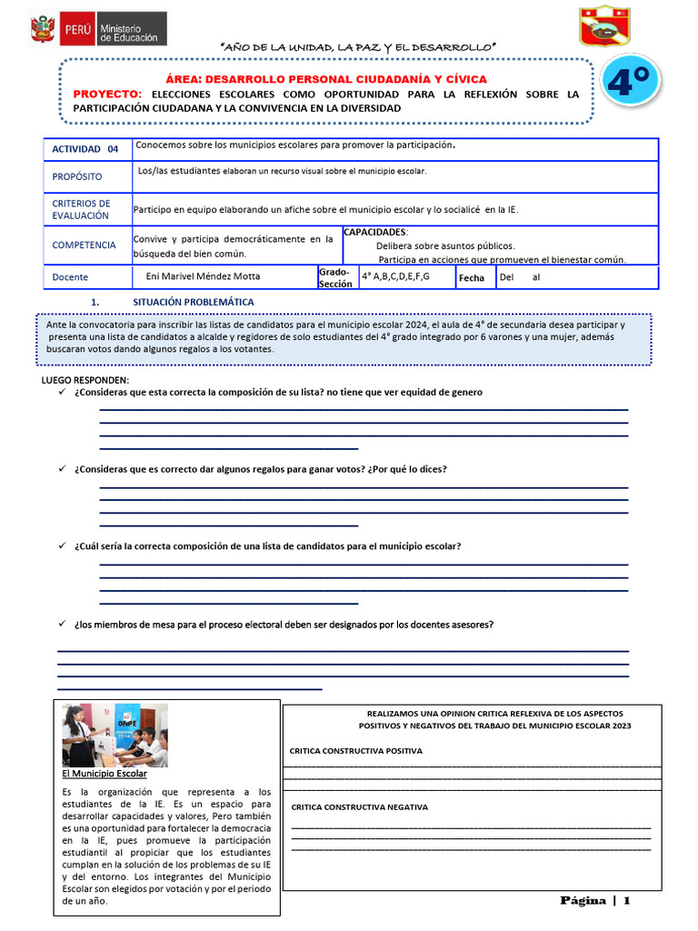 4 DPCC - ACT. 4 - 7ma EDA | PDF | Alcalde | Elecciones