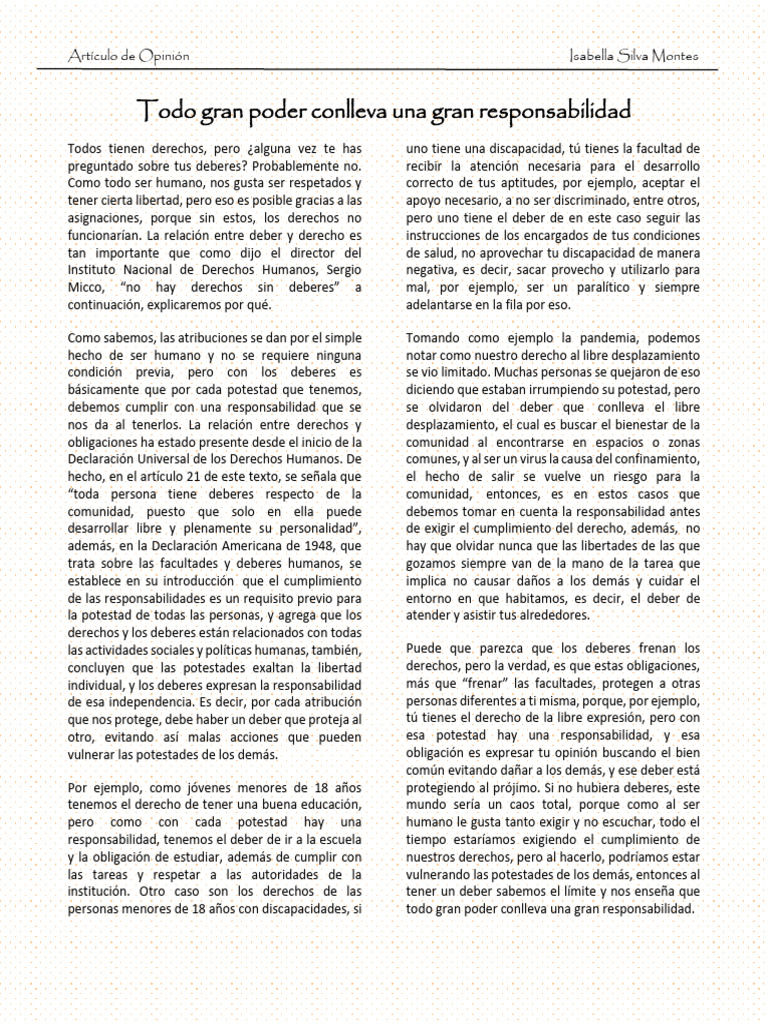 Todo Gran Poder Conlleva Una Gran Responsabilidad Final (Artículo de ...