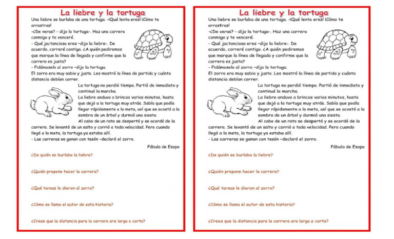 FABULALA LIEBRE Y LA TORTUGA | PDF