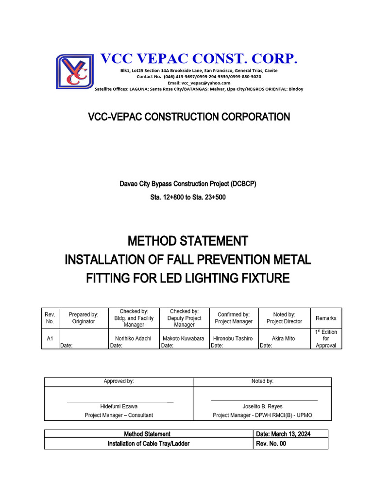 Method Statement Fall Prevention Metal Bracket and Lighting Fixture DBP ...