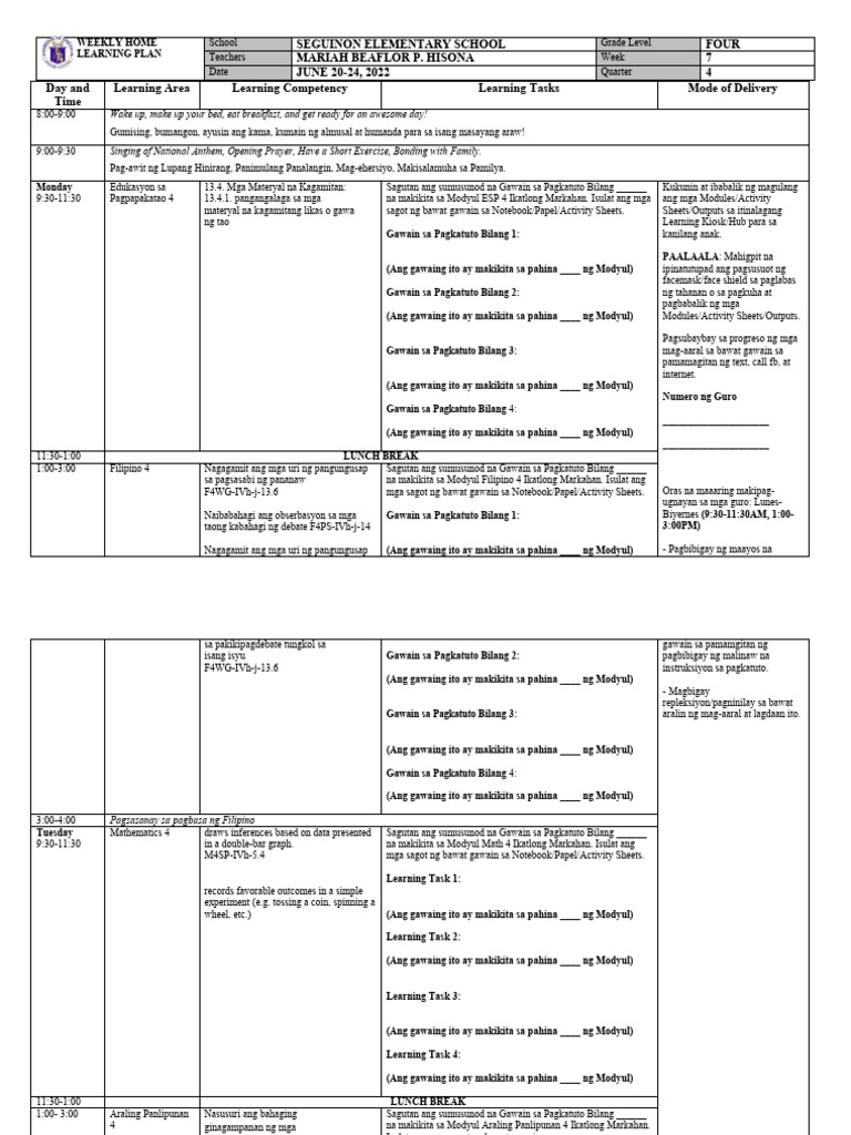 WHLP Grade 4 Q4 Week 7 | PDF