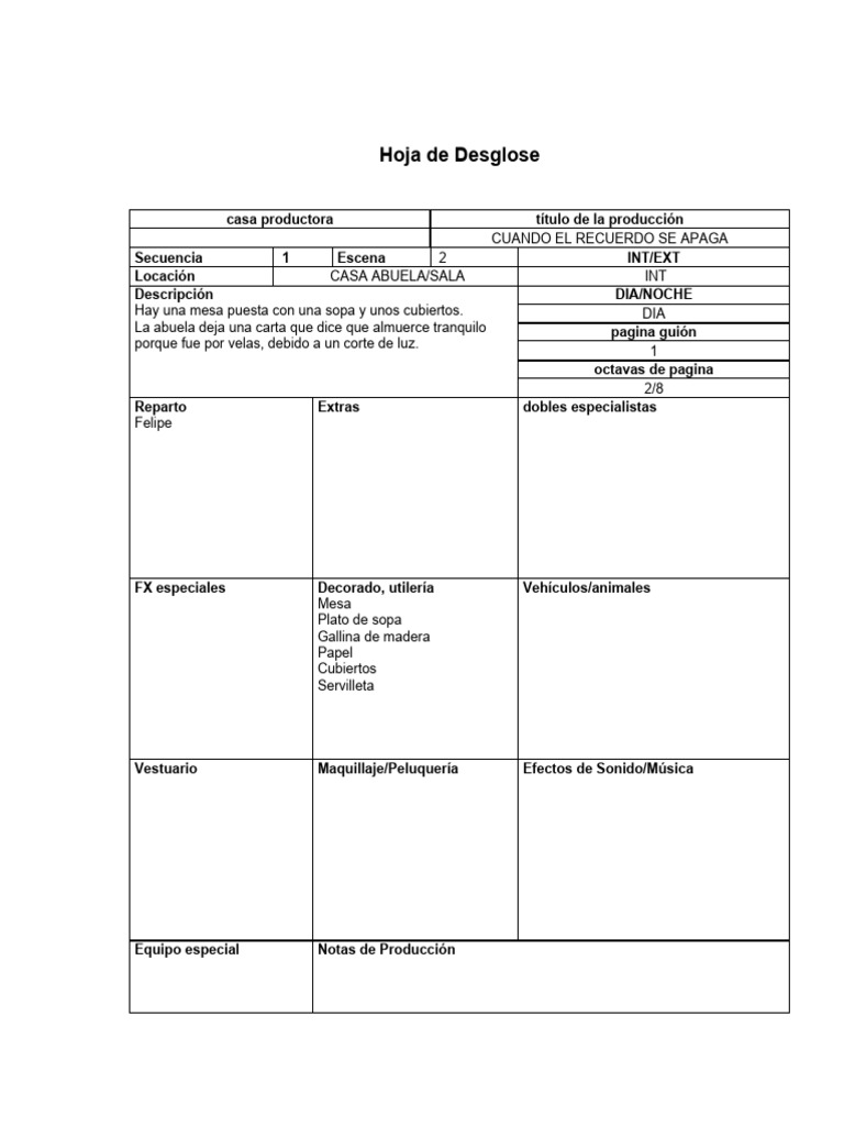 Hoja de Desglose en Blanco | PDF