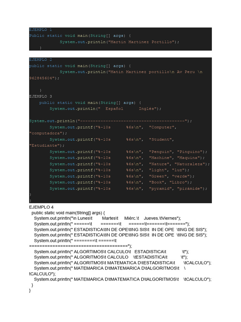 PORTILLO MARTINEZ MARTIN - TRABAJO INDIVIDUAL - Ejercicios Básicos de Java | PDF | Office ...