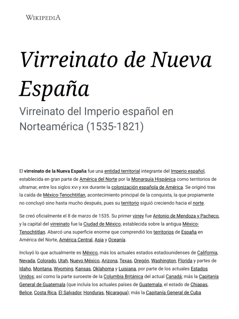 Virreinato de Nueva España - Wikipedia, La Enciclopedia Libre | PDF ...