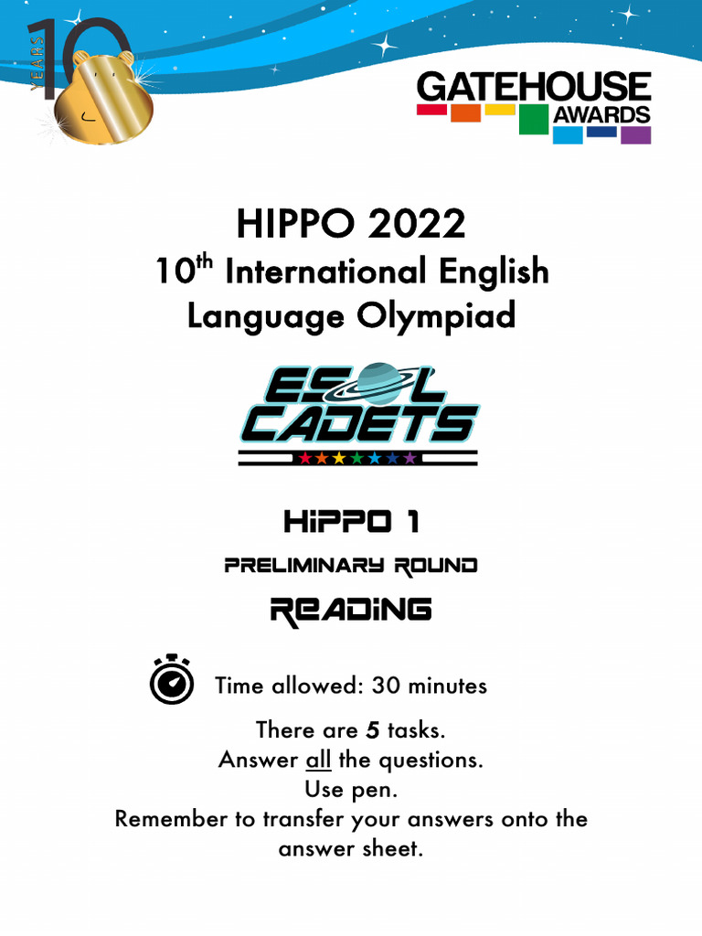 HIPPO 2022 English Olympiad Tasks | PDF | Teaching Methods & Materials ...