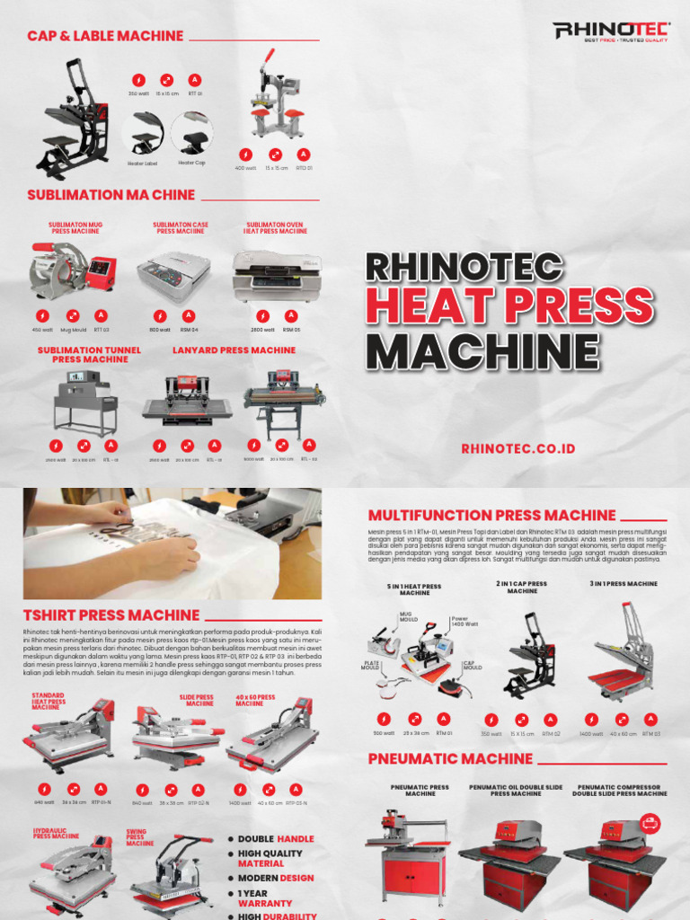 Brosur Rhinotec Heat Press Machine Plus Bep | PDF