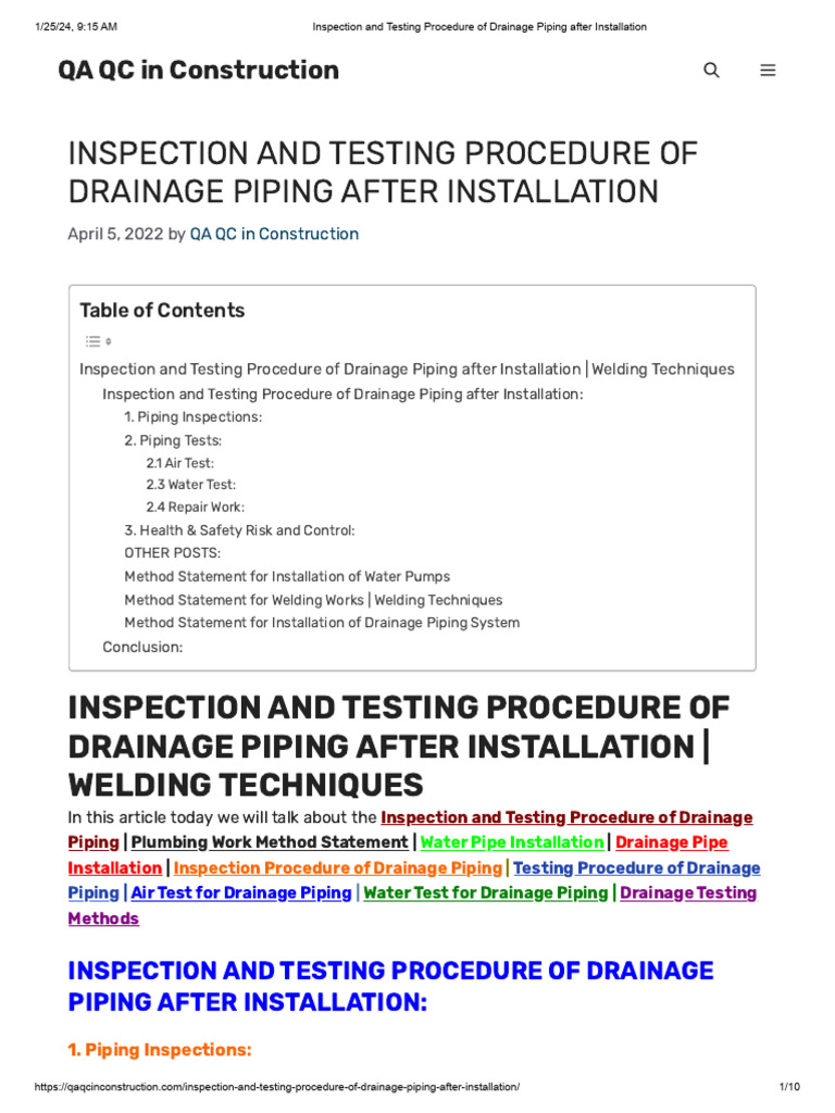 Drainage Pipe Inspection Guide | PDF | Pipe (Fluid Conveyance) | Plumbing
