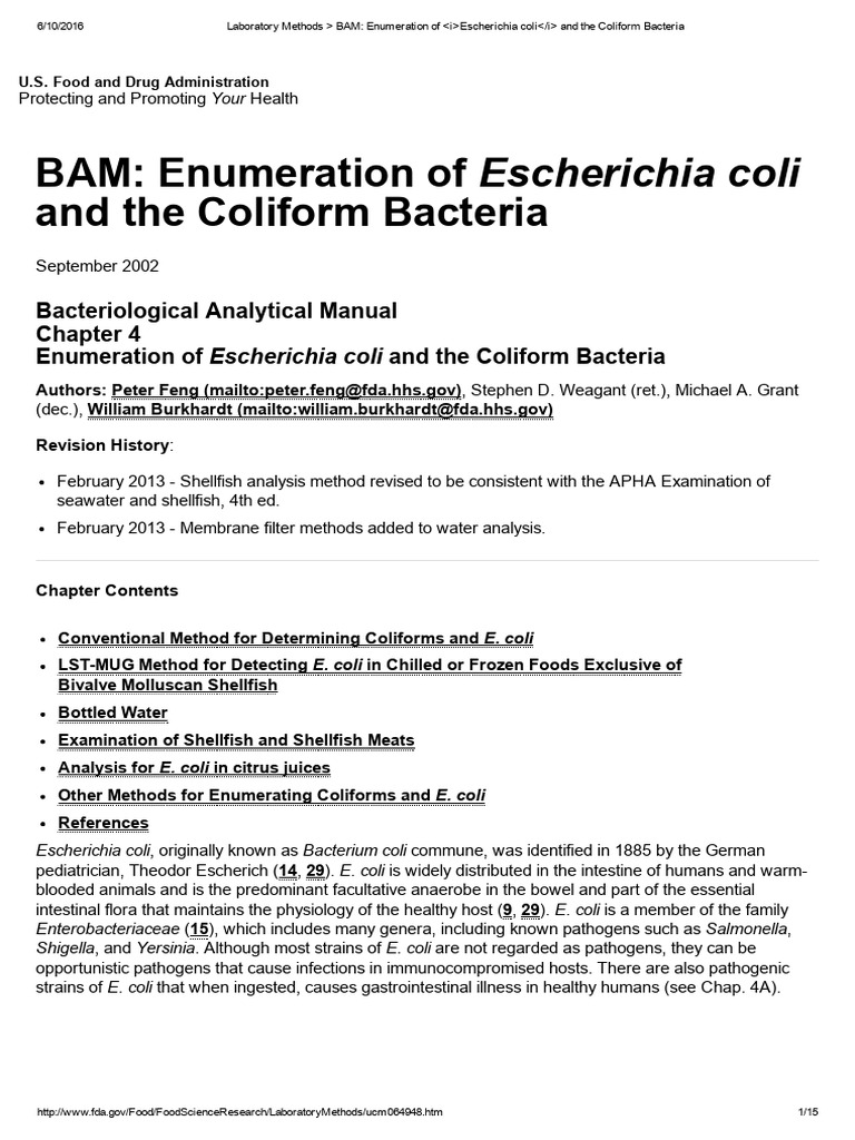 Laboratory Methods Bam Enumeration Of I Escherichia Coli I And The Coliform Bacteria