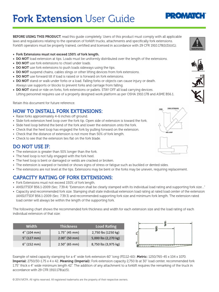 Fork Extension User Guide | PDF | Forklift | Manufactured Goods
