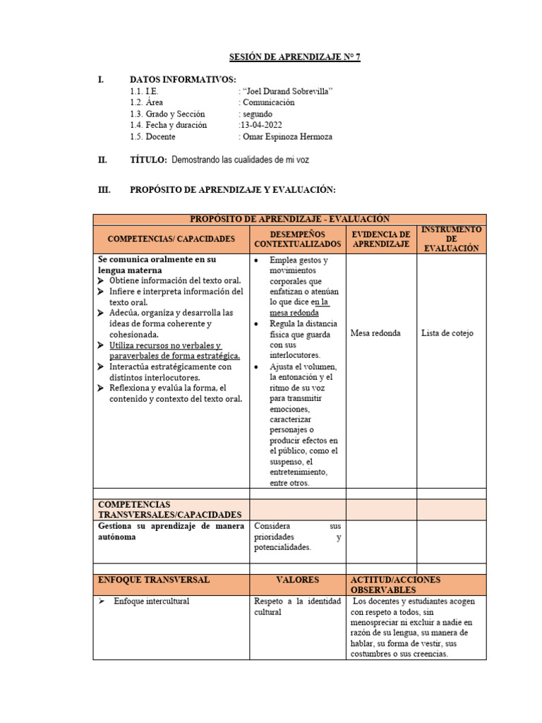 Sesión de Aprendizaje N°7 | PDF | Aprendizaje | Evaluación