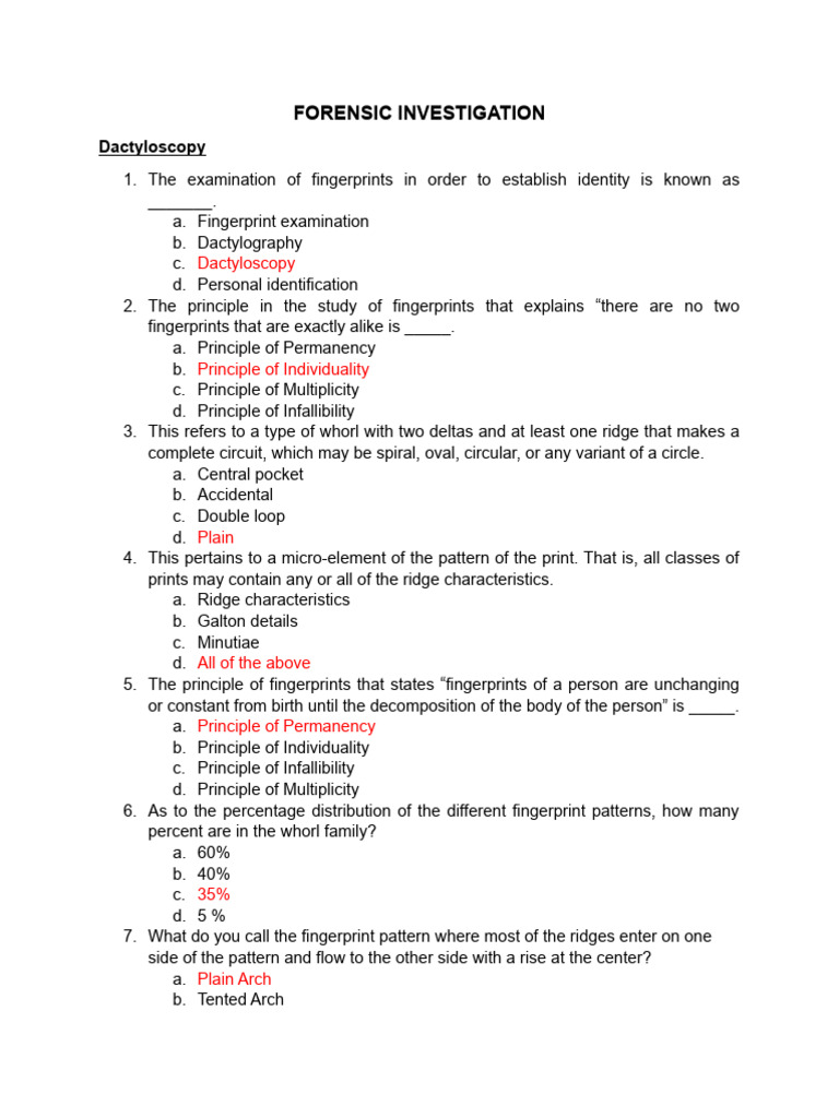 Forensic Investigation Questions | PDF | Fingerprint | Ballistics
