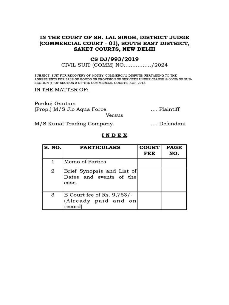 Commercial Suit for Money Recovery | PDF | Lawsuit | Cheque