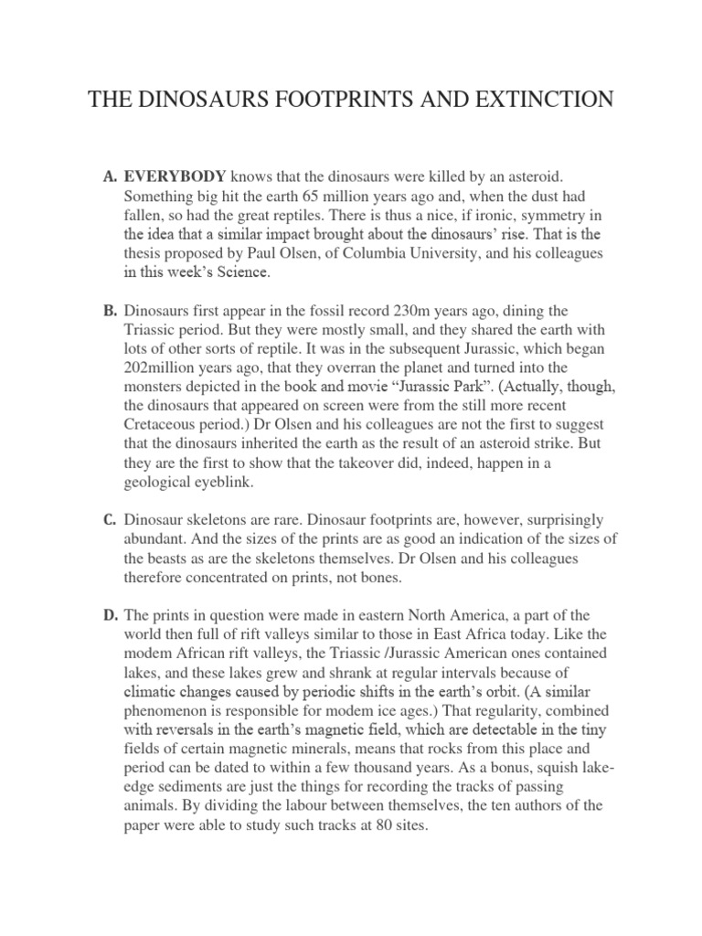 Dinosaurs: Footprints and Extinction Insights | PDF | Dinosaurs | Earth