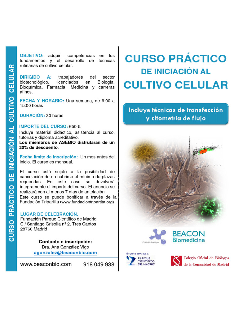 Publicidad Curso Cultivo Celular ASEBIO | PDF | Cultivo de células | Biología Celular)