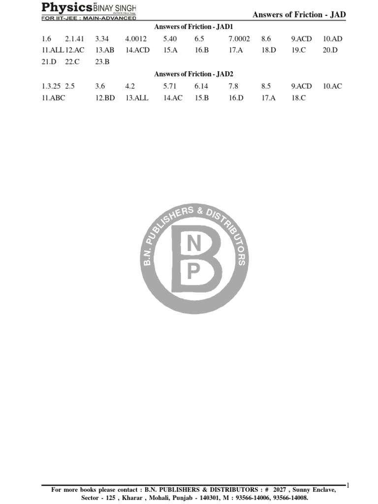 Answers of Friction - JAD | PDF