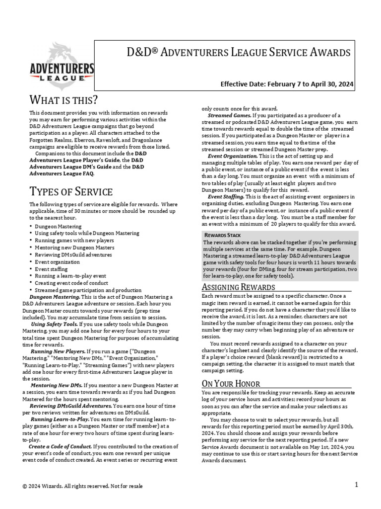 DD Adventurers League Service Awards Season 50th A v1 | PDF | Dungeons ...