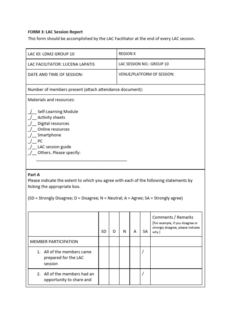 Form 3 Lac Session Report Pdf Cognitive Science Behavior Modification