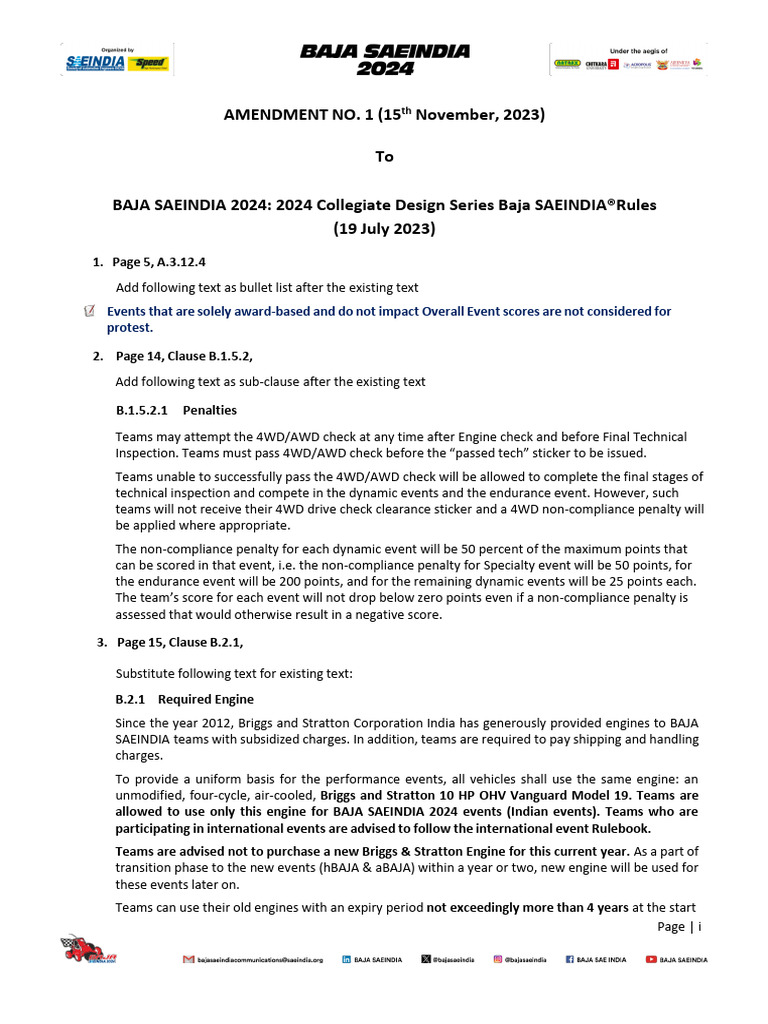 BAJA SAEINDIA RULEBOOK 2024_mBAJA & eBAJA_FINAL_1709543104 | PDF ...
