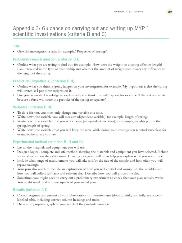 Appendix - Guidance On Carrying Out and Writing Up MYP 1 Scientific ...