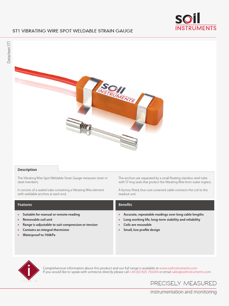 ST1 Vibrating Wire Spot Weldable Strain Gauge | PDF | Welding | Construction