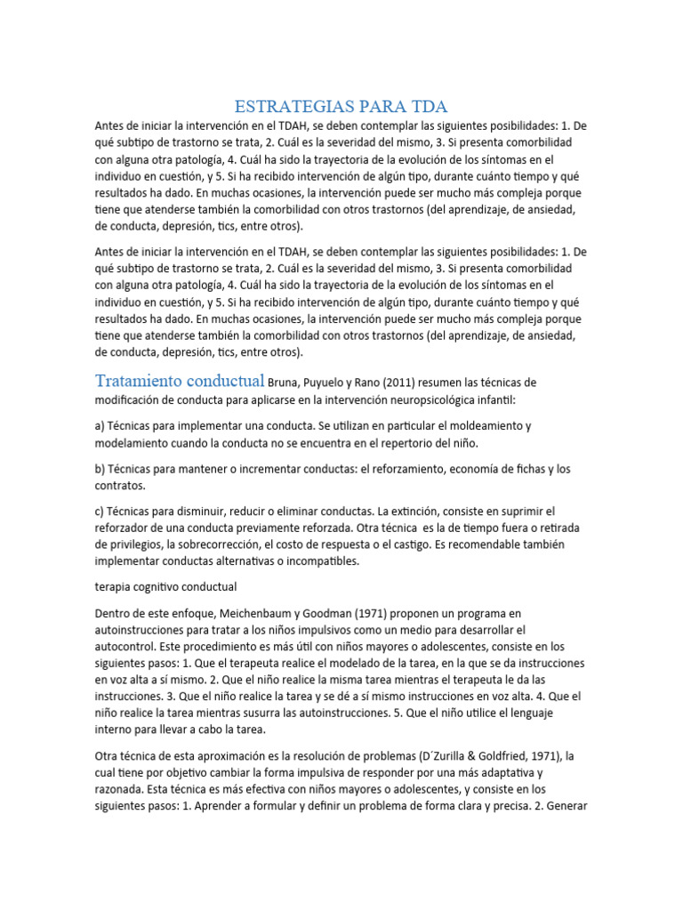 Estrategias de Intervención para TDAH | PDF | Desorden hiperactivo y ...