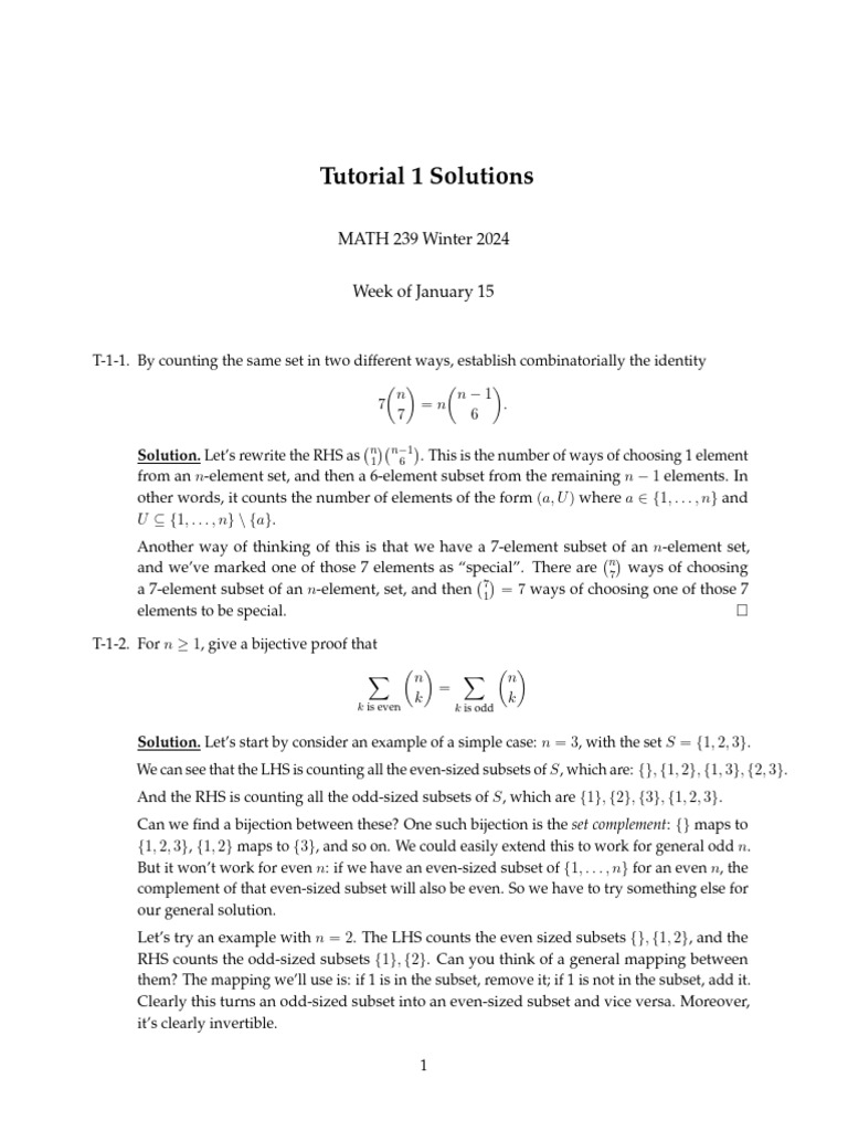 T1 Solutions | PDF | Discrete Mathematics | Mathematical Objects