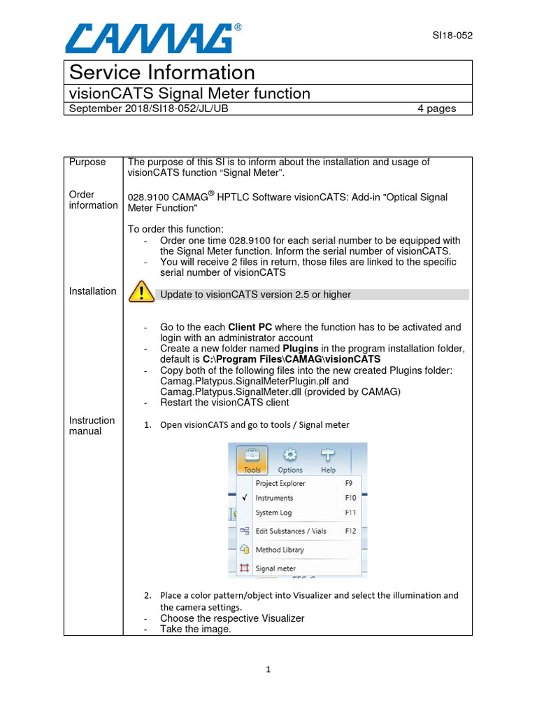 CAMAG SI 18-052 visionCATS Signal Meter Function | PDF | Computer File ...