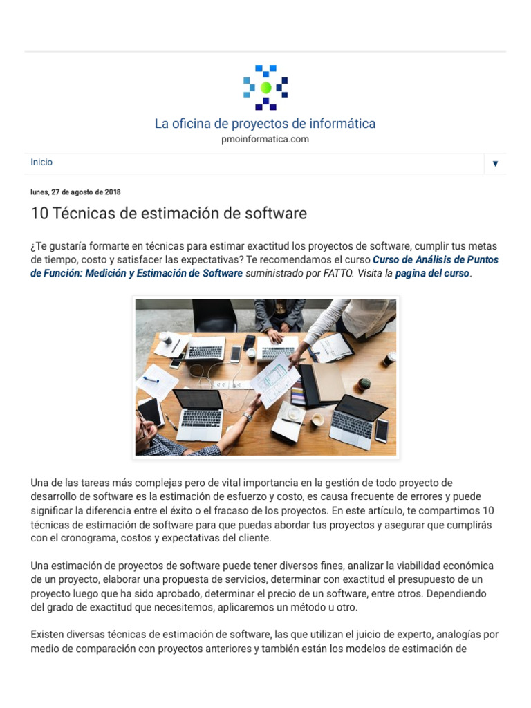 10 Técnicas de Estimación de Software - La Oficina de Proyectos de Informática | PDF | Software ...