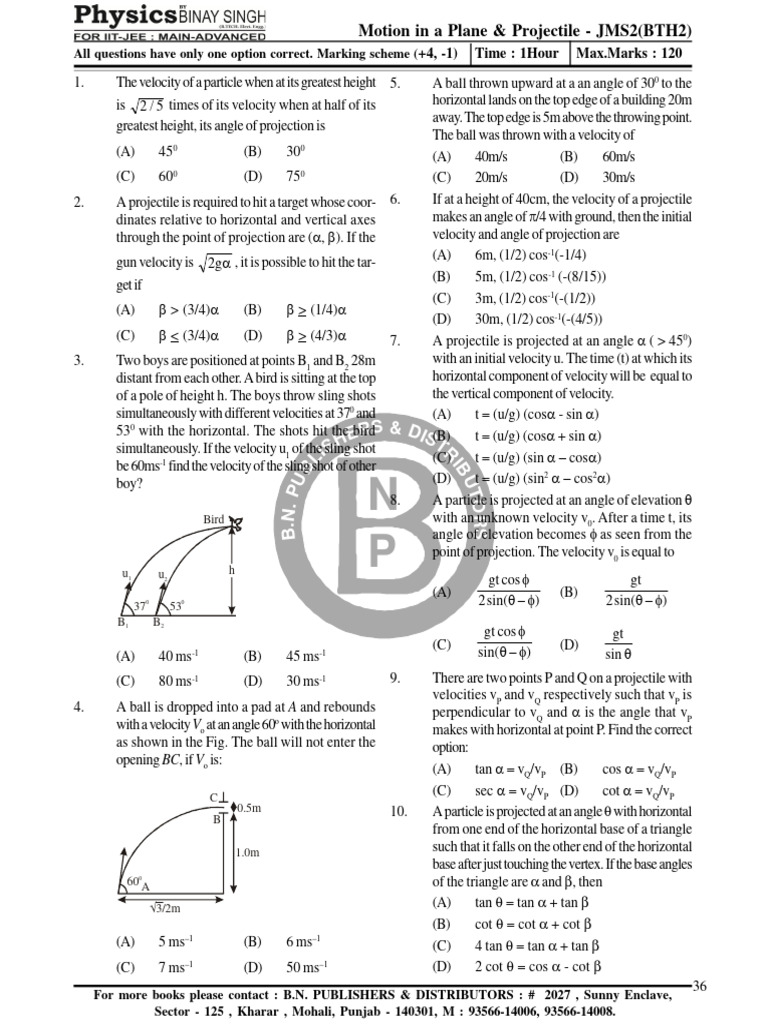 Motion in A Plane & Projectile - JMS2 (BTH2) | PDF | Physical Phenomena | Mechanics