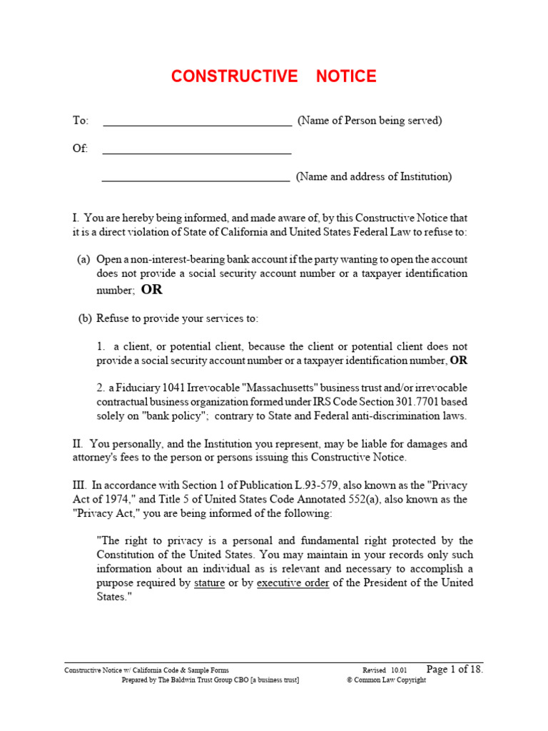 Constructive Notice CA | PDF | Office Of The Comptroller Of The ...