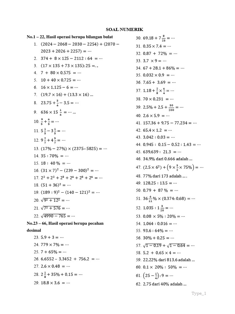 SOAL NUMERIK - Type - 1 | PDF